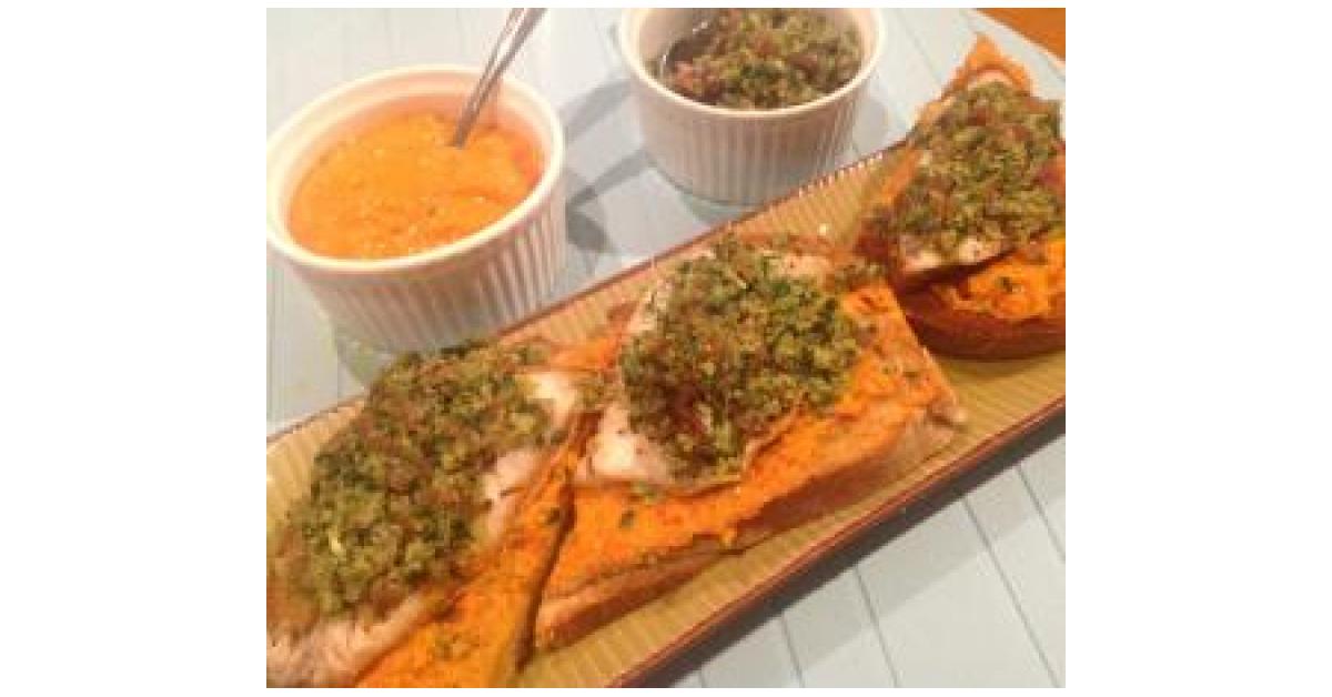 Spanish Tapas - Fish fillet, Romanesco tomato sauce and Jamon parsley ...